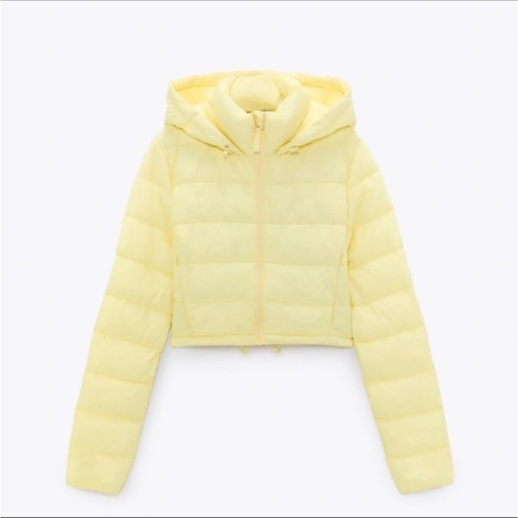 Zara | Jackets & Coats | Zara Light Yellow Hooded Puffer Jacket | Poshmark